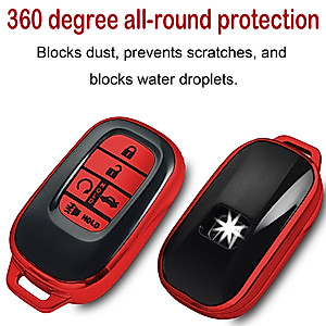 Yonmcfn for Honda Key fob Cover with Leather Keychain,Soft TPU 5 Buttons Key Shell,fit 2022 2023 Civic Accord Remote car Key(Red)