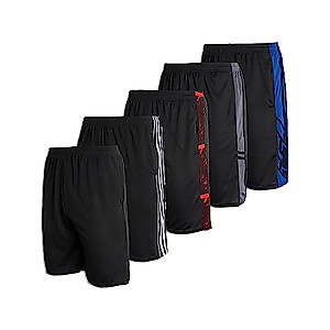 5 Pack: Big Boys Girls Youth Clothing Knit Mesh Active Athletic Performance Basketball Soccer Lacrosse Tennis Exercise Summer Gym Golf Running Teen Running Shorts Quick Dry Fit Knit- Set 12, S (8)