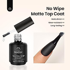 Beetles Matte Gel Top Coat - 15ML No Wipe Matte Top Coat U V Soak Off Nail Lamp Polish Matte Nail Polish Finish and Long Lasting Gift Set for Women Kit