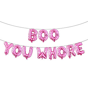 Boo You Whore Whoee Balloons Banner Halloween Party Decorations Foil Balloon Bachelorette Party Decorations for Bridal Shower Party Decor Supplies (BOO YOU WHORE Pink Heart)