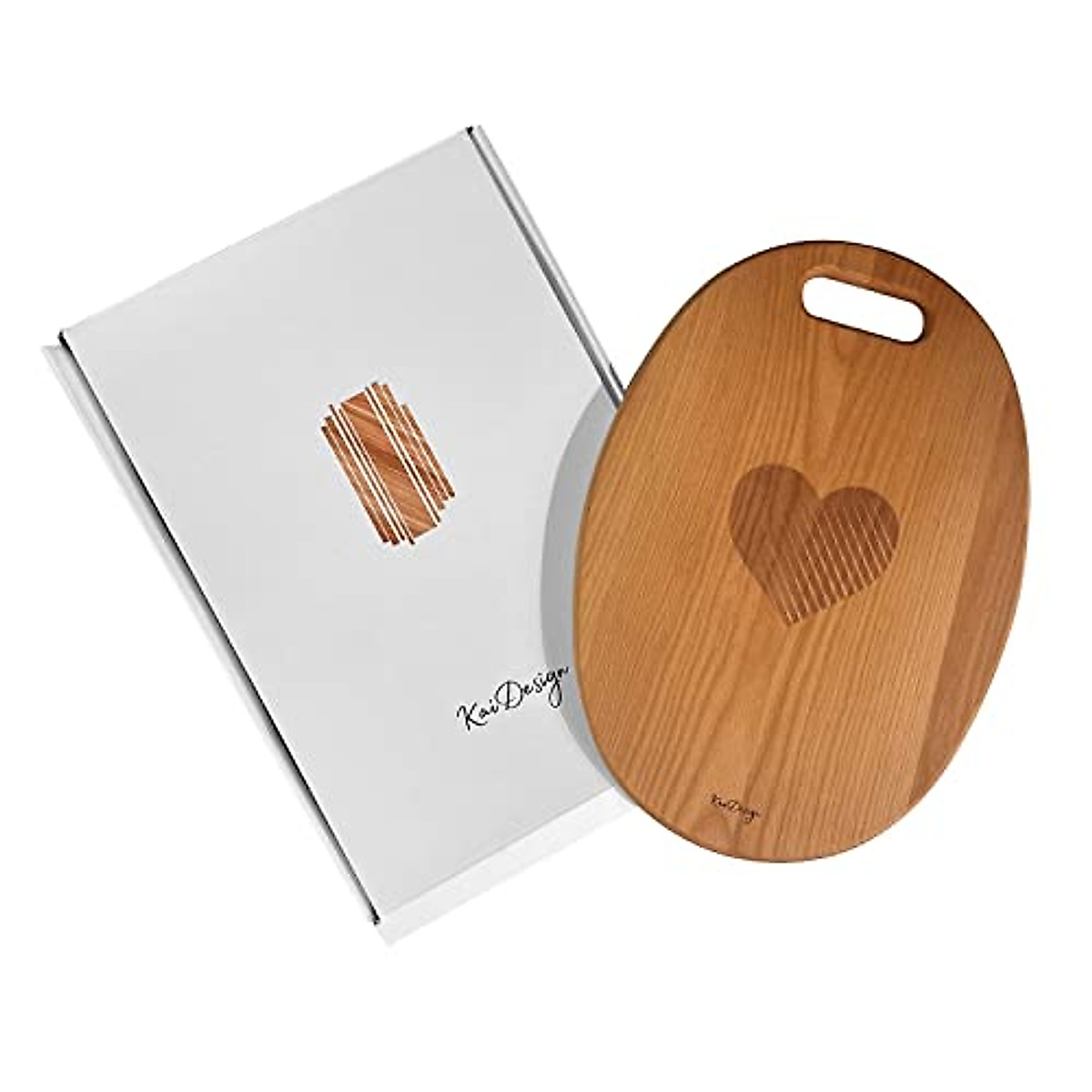kaiDesign - Heart Design Wooden Cutting Board Coated In Mineral Oil, Quality Beech Wood Design for Housewarming Gifts, Mother's Day Present, Wedding Anniversary and Valentine's Day Gift