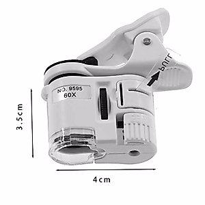 Detachable 60X Mini Phone Camera Clip Magnifier Universal Portable Magnifying with 2 Illuminated LED and Light for Mobile iPhone Galaxy