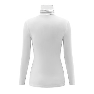Kindcall Long Sleeve Mock Turtleneck Stretch Slim T Shirt Layer Top White Medium
