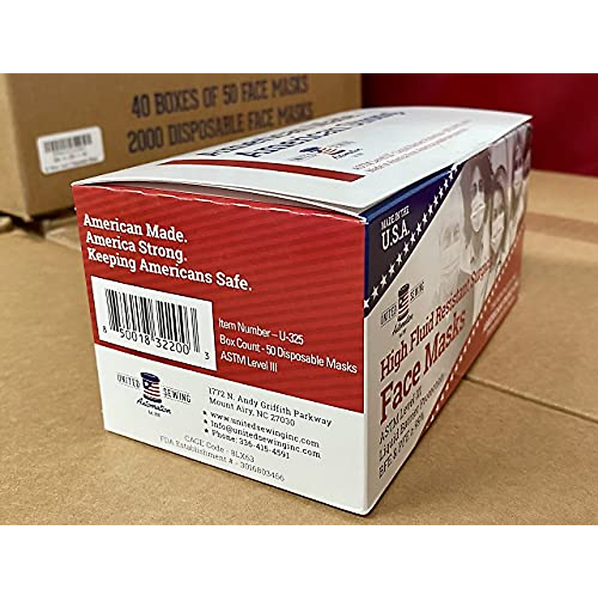 MADE IN USA -Level 3 - Disposable Face Masks - 3-ply - 50ct - Adjustable Fit White