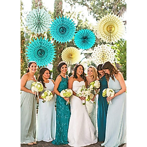 Teal Gold Birthday Party Decorations Women Cream Mint Gold Polka Dot Paper Fans for Teal Bridal Shower Decorations Teal Gold Wedding/Eid Mubarak Party Decorations
