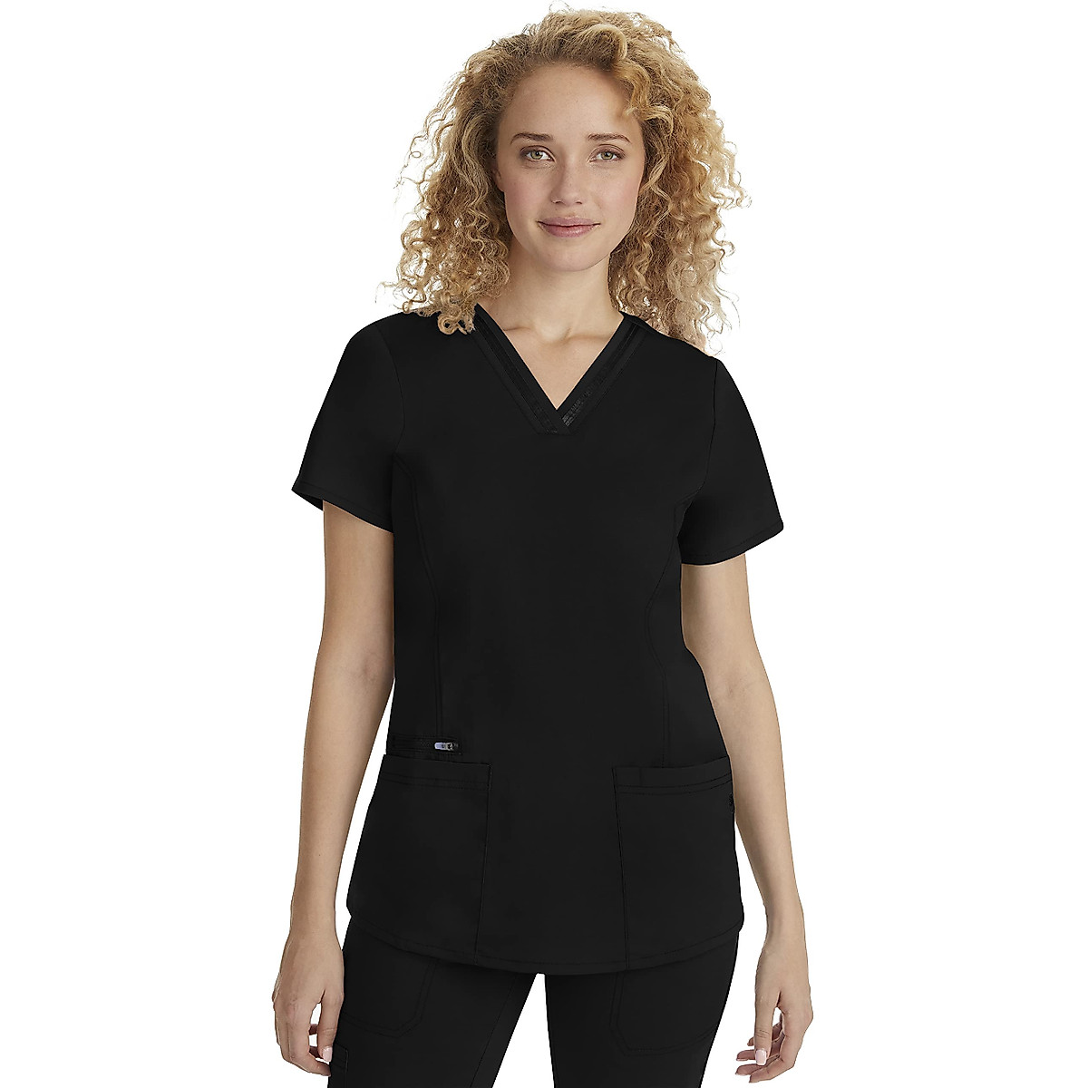 Healing Hands Scrub Top for Women with 3 Pockets and Easy Care, 2-Way Stretch Fabric Plus Size 2278, 5XL, Black