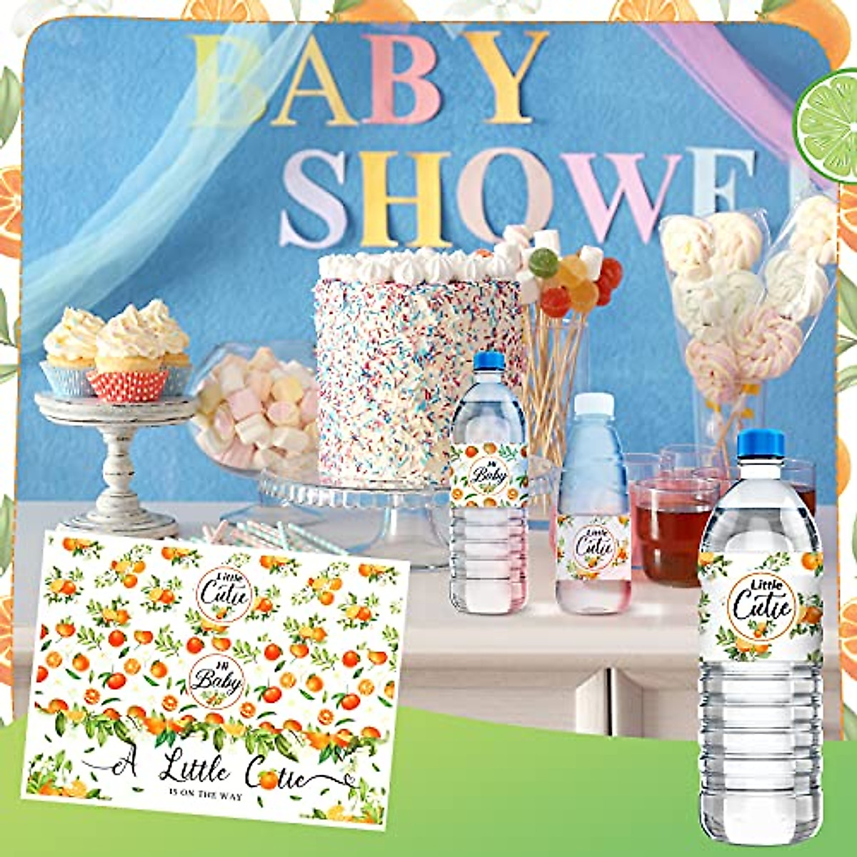 48 Pieces Little Cutie Baby Shower Water Bottle Labels Orange Water Bottle Wrapper Stickers Party Favors Decorations for Boy Girl Baby Shower, 3 Styles (Cute Style)