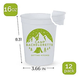 Camp Bachelorette Decorations, Bridal Party Gifts, 12 Pcs Bachelorette Cups, 1 Getting Hitched and 11 Getting Lit Bachelorette Party Cups, Camping Bachelorette Party Decorations