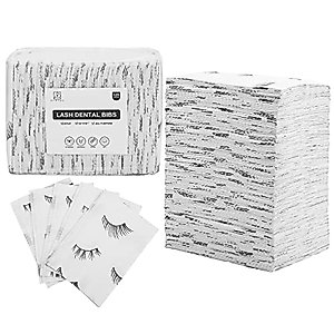 PRASNE Lashing Dental Bibs Disposable Pack of 125, Lash Pillow Cover of Lash Supplies, White 3-Ply Paper Poly Waterproof Towels, 13” x 18”, Black Eyelash Printed