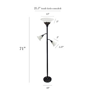 Elegant Designs LF2002-RBW 3 Light Scalloped Glass Floor Lamp, Restoration Bronze/White