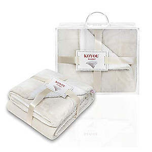 KOYOU Super Soft Beige Plush Sherpa Borrego Blanket Throw Queen or Full Size Bed