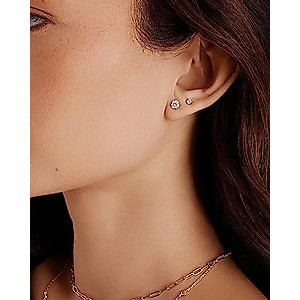 PAVOI 14K Gold Plated, 5 Pairs Small Gold Earrings Set | Mini Cubic Zirconia Stud Pack for Women Men 3mm 4mm 5mm 6mm 8mm (Yellow Gold)