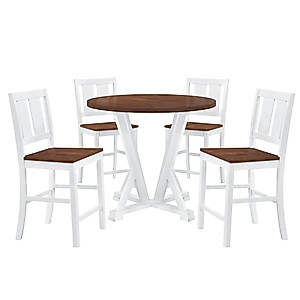 Bellemave Counter Height Round Dining Table Set for 4 High Top Kitchen Table and Chairs 5-Piece Small Wood Dining Room Sets for Apartment, Tall Round Dinette Set for 4, Brown