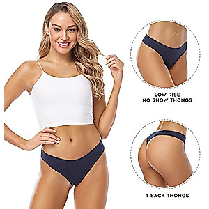 Wealurre Women's Cotton Thong Breathable Panties Low Rise Underwear (3118M, Blue Gold)