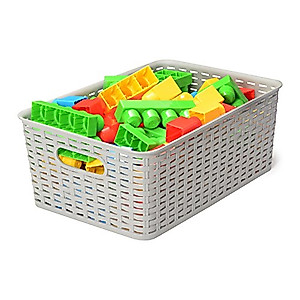 YBM Home Medium Plastic Rattan Storage Box Basket Organizer, Medium - Gray - 1 Pack