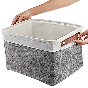 ZOOFOX 4 Pack Fabric Storage Bins, Foldable Rectangular Fabric Storage Bins with Leather Handles, Closet Baskets for Organizing Shelves, Nursery, Home, Office, 15" x 11" x 9.5"