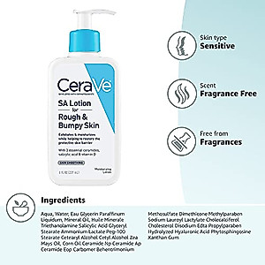 CeraVe SA Lotion for Rough & Bumpy Skin | Vitamin D, Hyaluronic Acid, Lactic Acid & Salicylic Acid Lotion | Fragrance Free & Allergy Tested | 8 Ounce