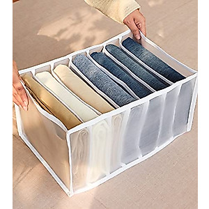 2PCS Clothes Organizer（7 Grids）Drawer Dividers for Clothes - Foldable Grid Storage Box with Multiple Layers, Portable Washable Storage Containers for Scarves, Leggings, T-shirts, Jeans (Jeans and Trousers with 7Grids, Gray)