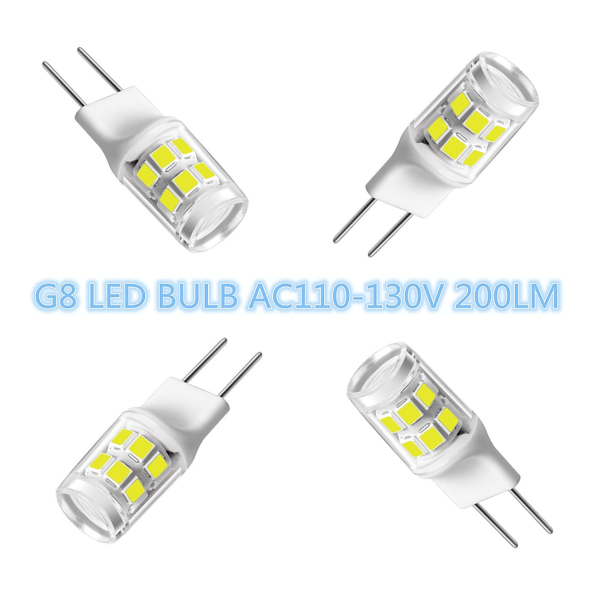 Sriomny G8 LED Bulb 2W Equivalent to 20W Halogen Bulb, T4 JCD Type Two-pin G8 Base, AC 120V G8 Natural White 4000K, Non-dimmable, Suitable for Cabinet Lighting, Indoor Lighting (10 Pack)