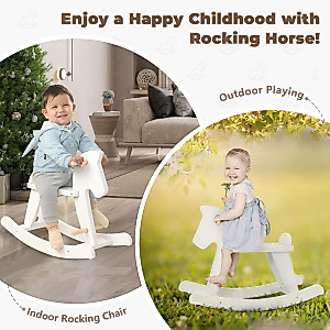 labebe - Wooden Rocking Horse, Baby Wood Ride On Toys for 18 Months Up, White Rocker Toy for Kid, Toddler Ride Animal Indoor/Outdoor, Boy&Girl Rocking Animal, Infant Ride Toy, Christmas/Birthday Gift