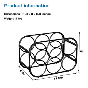 Buruis 6 Bottle Countertop Wine Rack - Wine Holder for Red White Wine Storage - Freestanding Metal Wine Rack - Modern Tabletop Bottle Holder - Black