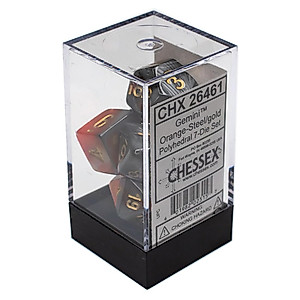 Chessex CHX26461 Dice-Gemini Orange-Steel/Gold Set