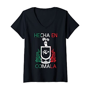 Womens Comala Colima Estado De Mexico Escudo Eagle Aguila V-Neck T-Shirt