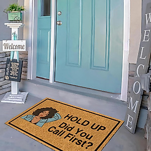 Wulidrom Faux Coir Funny Front Door Mats Outdoor Entrance Large, Hold Up Did You Call First Holiday Thanksgiving Monogram Monogrammed Doormats 30" X 18" Welcome Mat Indoor Non Slip Rubber Backing