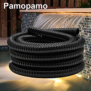 Pamopamo 1 Inch Pond Tubing, 1" ID Corrugated Water Pipe, 20 Feet Length Flexible PVC Hose Pipe with Pipe Fittings, Aquarium, Pond Waterfall, Garden Pond Pump Drainage Tube Black