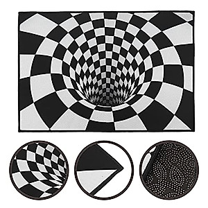 NUOBESTY Checkered Rug 3D Optical Illusion Doormat, Round Stereo Floor Mat, Anti- Slip Checkered Area Rug for Living Dining Room Carpet Home Decor Gift 40x60 Cm Optical Illusion Rug