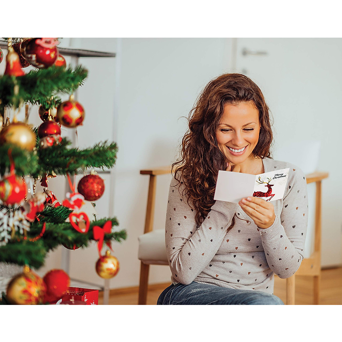 Christmas Holiday Greeting Cards with Gold and Metallic Foil, 100 Pack, 4 x 6 inch, 11 Assorted Designs with 3-D Prism Effect, Blank Inside,by Better Office Products,with Envelopes,100 Christmas Cards