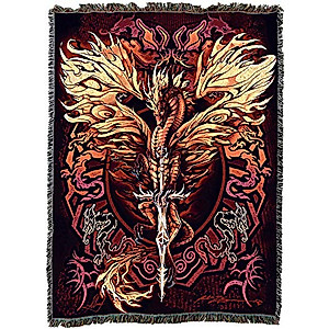 Pure Country Weavers Flame Blade Blanket by Ruth Thompson - Gift Fantasy Dragon Tapestry Throw Woven from Cotton - Made in The USA (72x54)