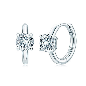 Moissanite Huggie Hoop Earrings for Women, D-E Color, 925 Sterling Silver with 18K White Gold Plating, Hypoallergenic, Jewelry Box Packed, Sterling Silver, Moissanite