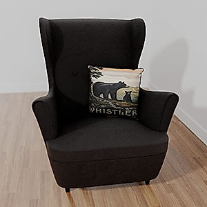 Whistler Canada Black Bear Family Canvas Throw Pillow for Couch or Sofa at Home & Office from Travel Artwork by Artist Paul A. Lanquist 18" x 18".