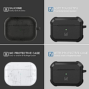 KMMIN Compatible for AirPods Pro Case Cover, Full-Body Rugged Hard Shell Protective Shockproof Case Cover with Carabiner for Apple AirPod Pro Support Wireless Charging[Front LED Visible], Black