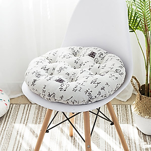 ATGRTREE Cotton Line Round Patterned Chair Pads Pillow Outdoor/Indoor Bistro Home Office Kitchen Hardwood Floors Dining Chairs Seat Cushion (Calligraphy, 20"x20")