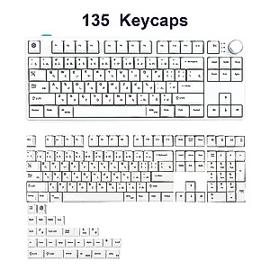 GEKUCAP 135 Keys White Japanese Keycaps, Minimalist Style Cherry Profile Key Caps, PBT Dye Sublimation Customized Keycaps Set Compatible with Cherry MX Switches Mechanical Keyboards