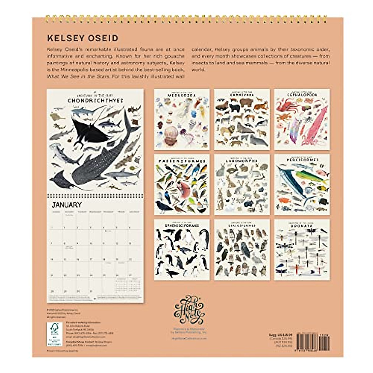 High Note 2024 Monthly Wall Calendar Planner, 16-Month Art Calendar: September 2023 - December 2024, 11" x 12" - Orders of The Animals