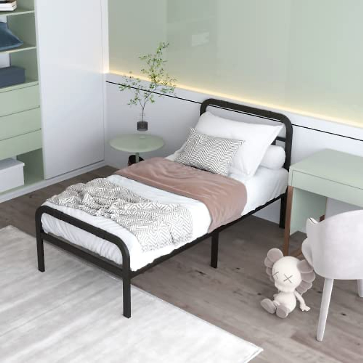 Emiosmt 14 Inch Twin Metal Platform Bed Frame with Headboard and Footboard,2500lbs Heavy Duty Steel Slat Support,No Box Spring Needed,Easy Assembly,Square Tube,Twin Bed Frame