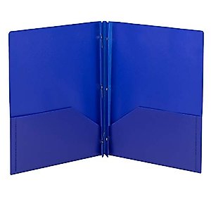 Smead Poly Two-Pocket Folder, Three-Hole Punch Prong Fasteners, Letter Size, Blue, 3 per Pack (87731)