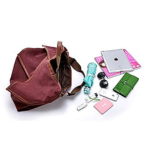 Canvas Sling Purses Large Shoulder Bags for Women with Multi Pockets for Hiking Picnic Travel Handbag (Retro Red)