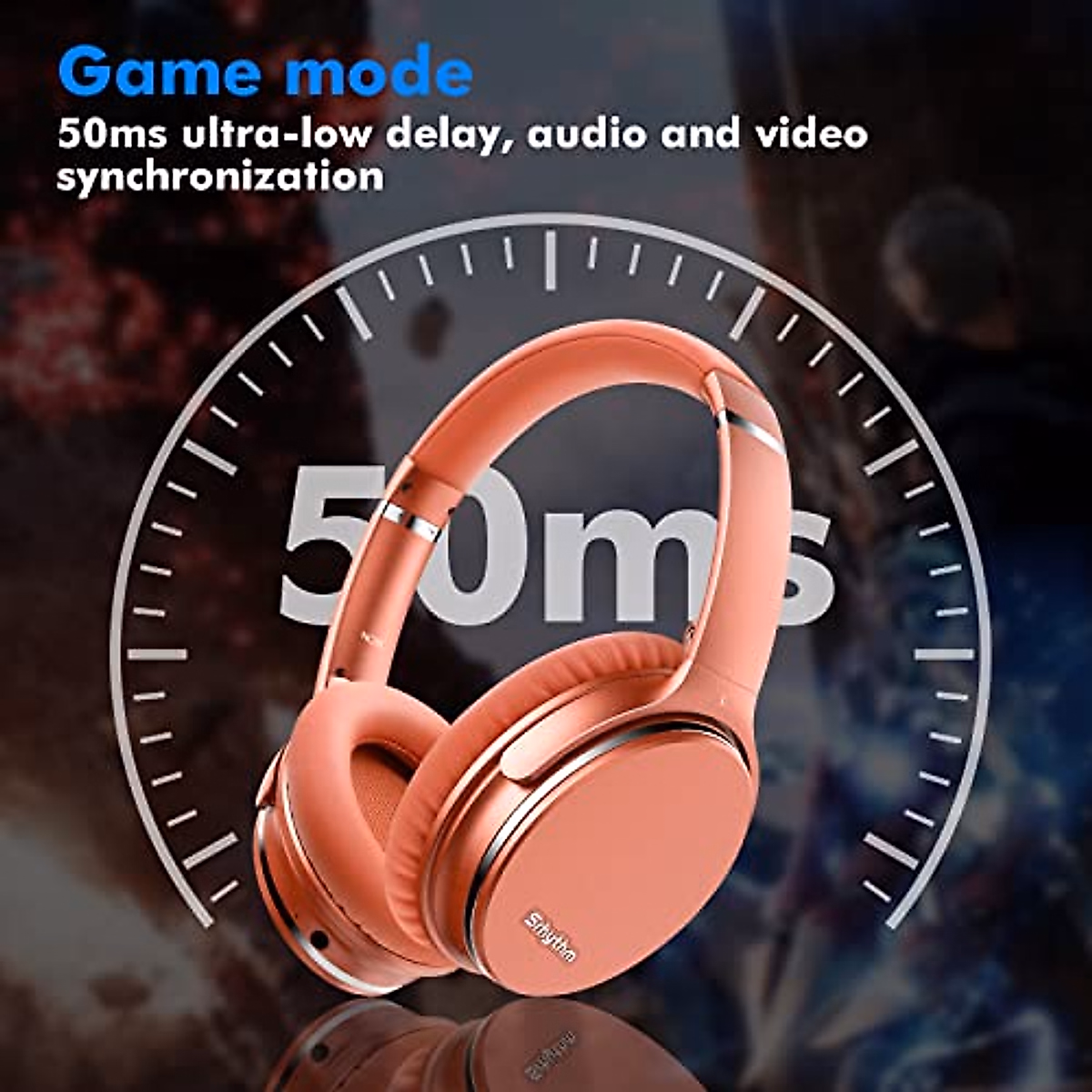 Srhythm NC35 Noise Cancelling Headphones Wireless Bluetooth 5.0, Fast Charge Over-Ear Lightweight Headset with Microphones, Mega Bass 50+ Hours’ Playtime