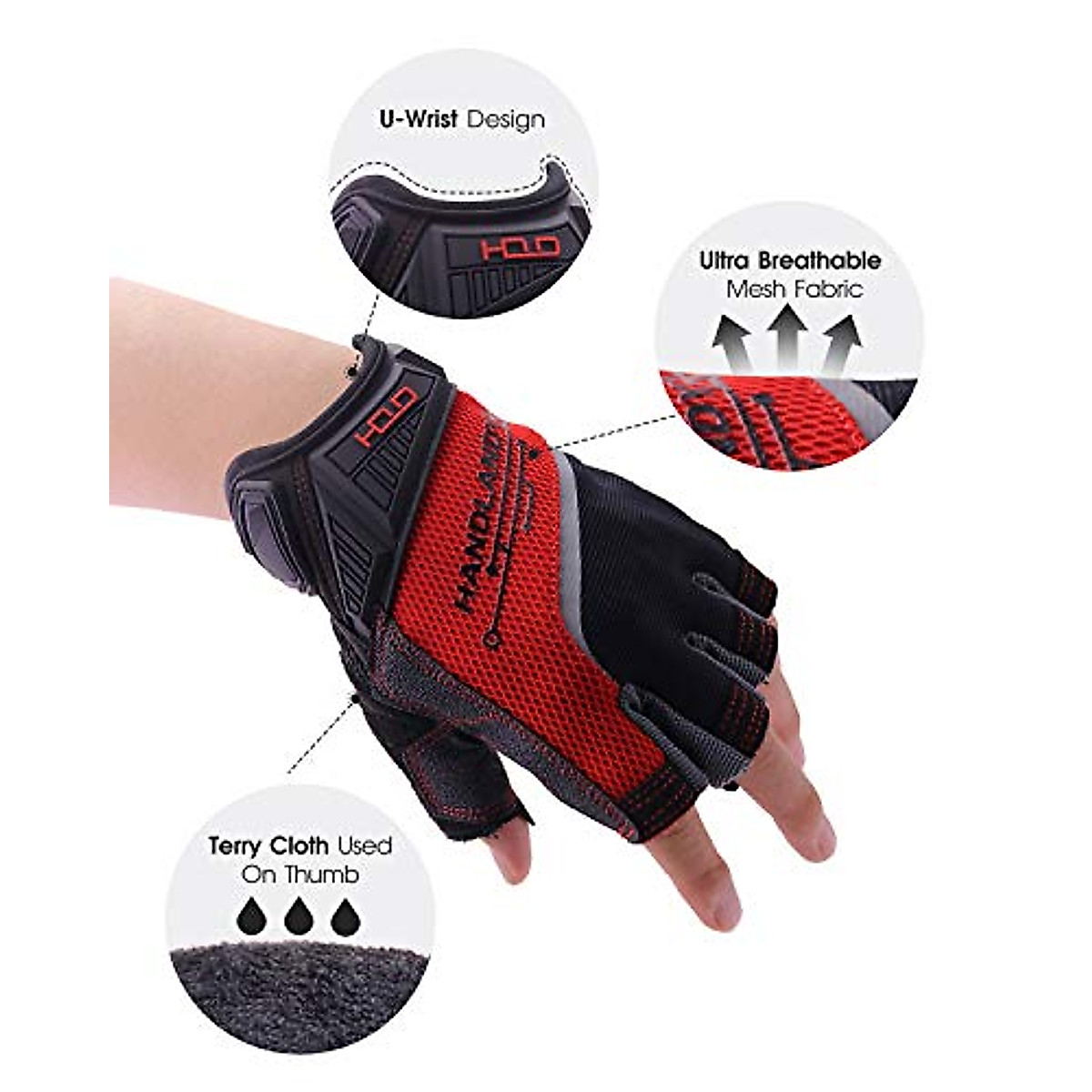 HANDLANDY Fingerless Work Gloves for Men, Half Finger Working Glove Grip Shock-Absorbing Breathable Uwrist TPR Anti-collision Gloves for Mens & Women (L)