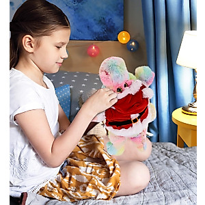 DolliBu Santa Rainbow Alligator Plush Stuffed Animal Plush Toy - Soft Wild Animal Dress Up with Red Santa Claus Outfit, Wildlife Gift, Holiday with Name Personalization - 12 Inch