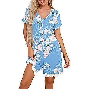 PrinStory Night Gowns Women Button Down Nightgowns Soft Sleepwear