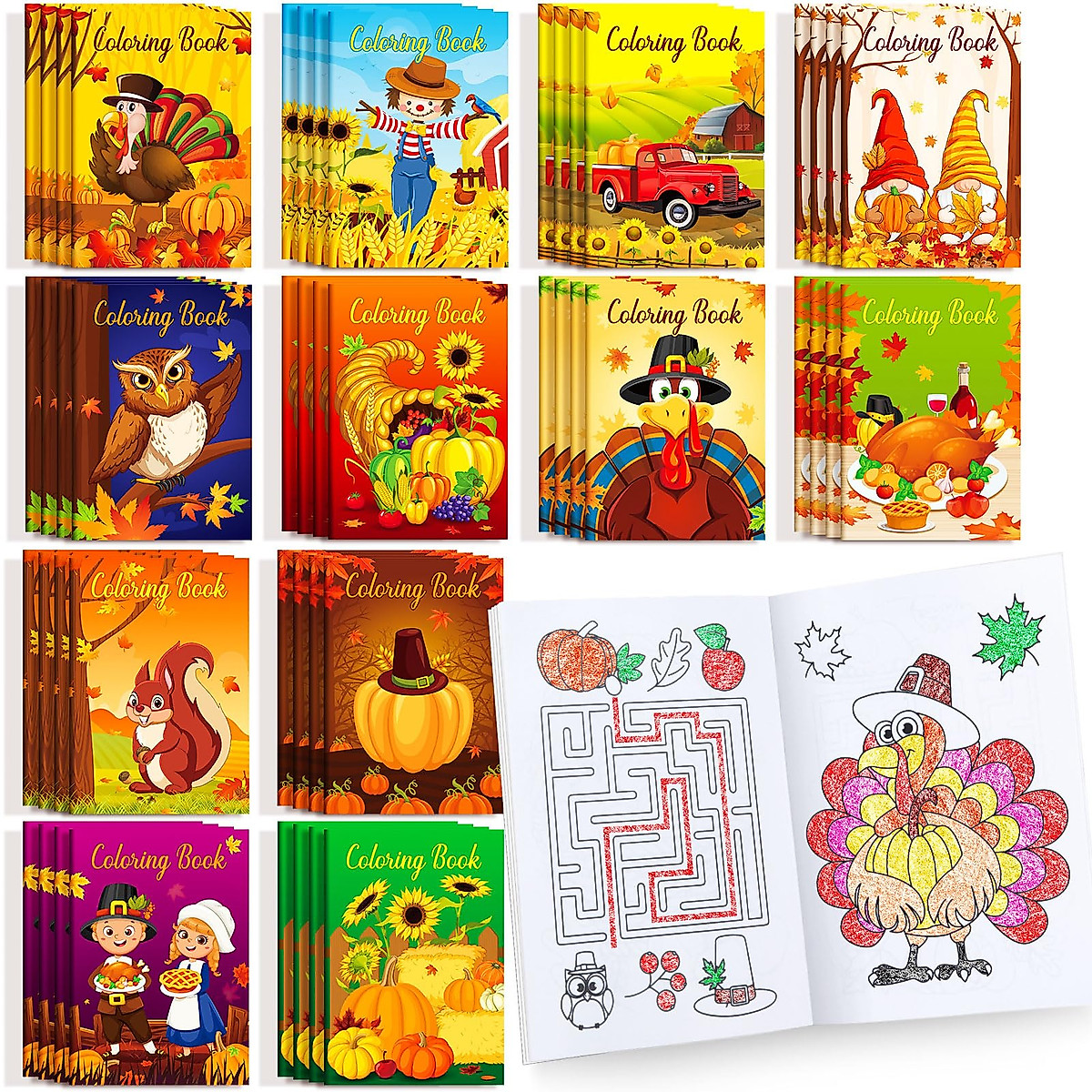 BenLouis 24 Pcs Fall Mini Coloring Books Fall Harvest Party Favors Thanksgiving Activity Book Bulk for Kids Autumn Pumpkin Birthday Thanksgiving Party Favor Goodie Bag Gift Stuffer Classroom Supplies