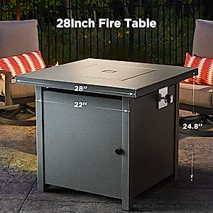 Ciays Propane Fire Pits 28 Inch Outdoor Gas Fire Pit, 50,000 BTU Steel Fire Table with Lid & Lava Rock, Add Warmth & Ambience to Gatherings & Parties On Patio Deck Garden Backyard, Gray (CIFPT3N)