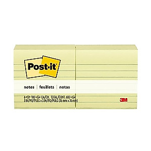 Post-it Nexcare Ultra Stretch Adhesive Pads, 3 x 4 in, Canary Yellow Lined, Pack of 6