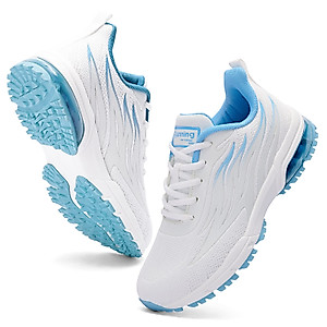 AKK Women's Air Running Shoes - Non Slip Breathable Gym Jogging Tennis Fitness Fashion Athletic Workout Sneakers White/Blue Size 7