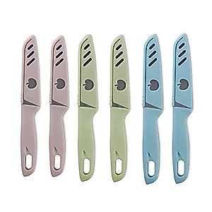 Kocpudu Paring Knife, Sharp and Durable Fruit Knife with Protective Cover, Suitable for Most Types of Vegetables and Fruits,6 Pieces (pink, Blue, Green)